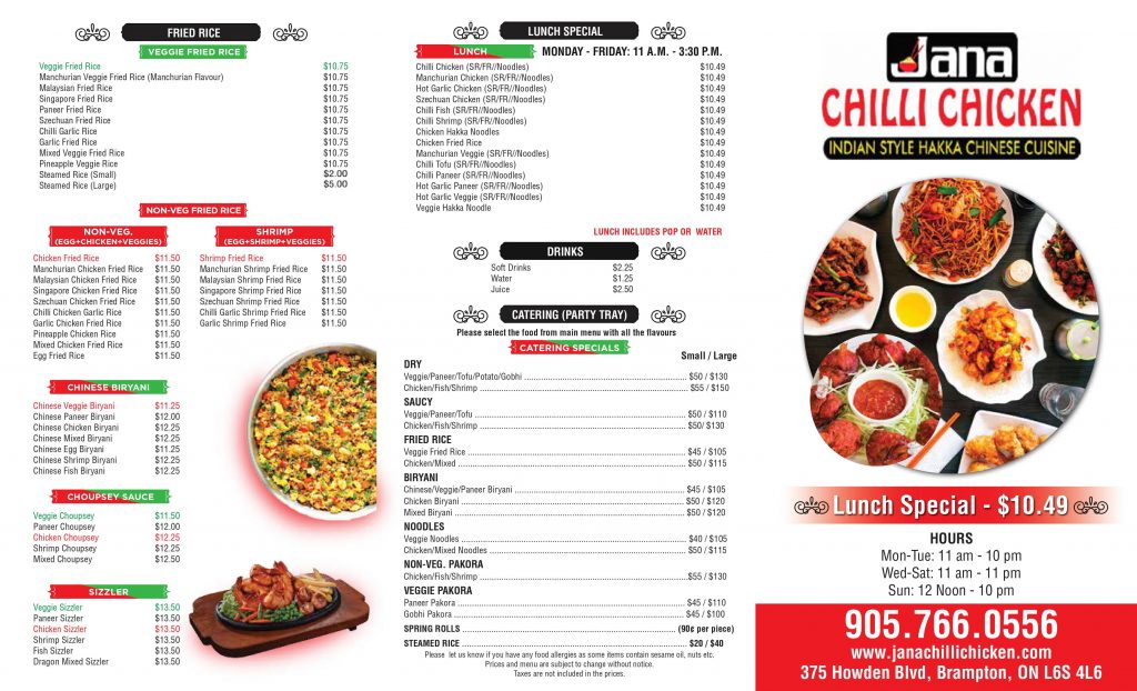 Our menu - Jana Chilli Chicken